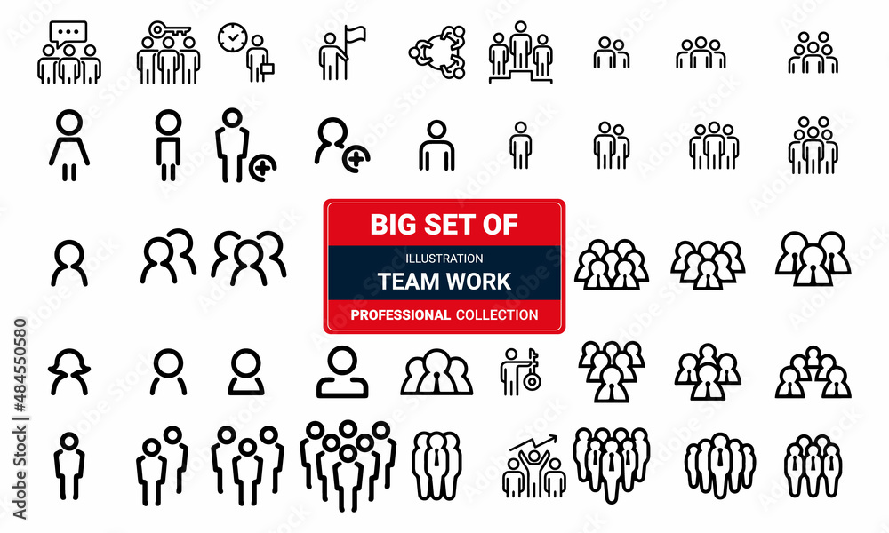 Team work icon set flat and modern suitable icon set black and white ...