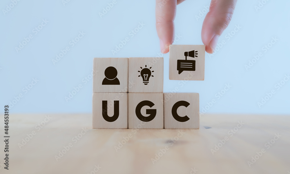 User-generated content concept.(UGC) Online marketing concept. Customer ...
