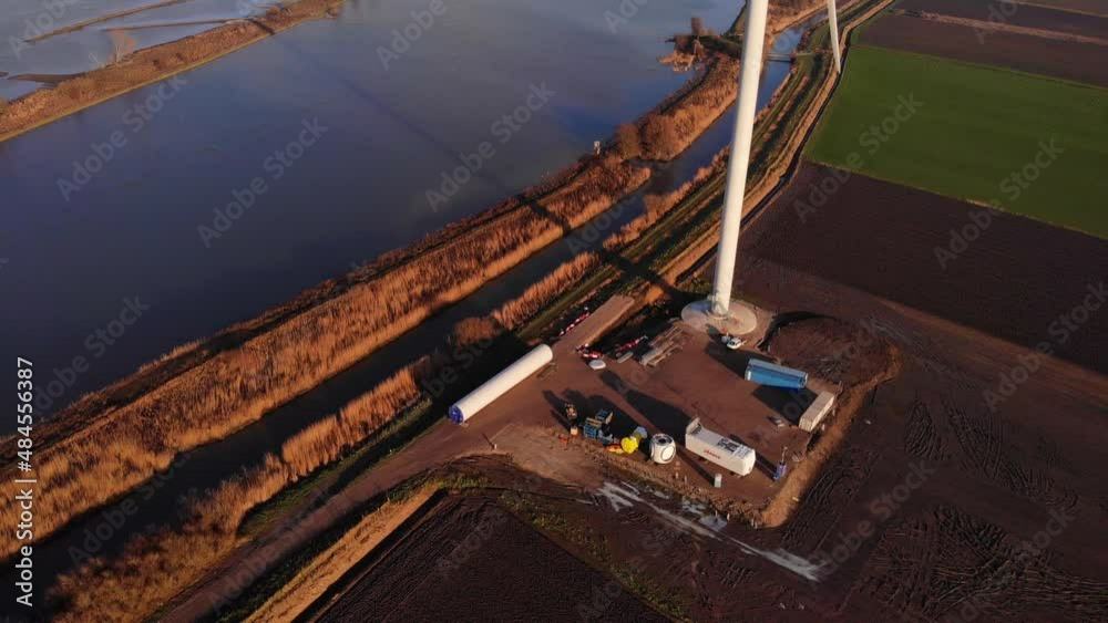 White Tower Of Wind Turbine In Foundation In Land Next To Oude Maas ...