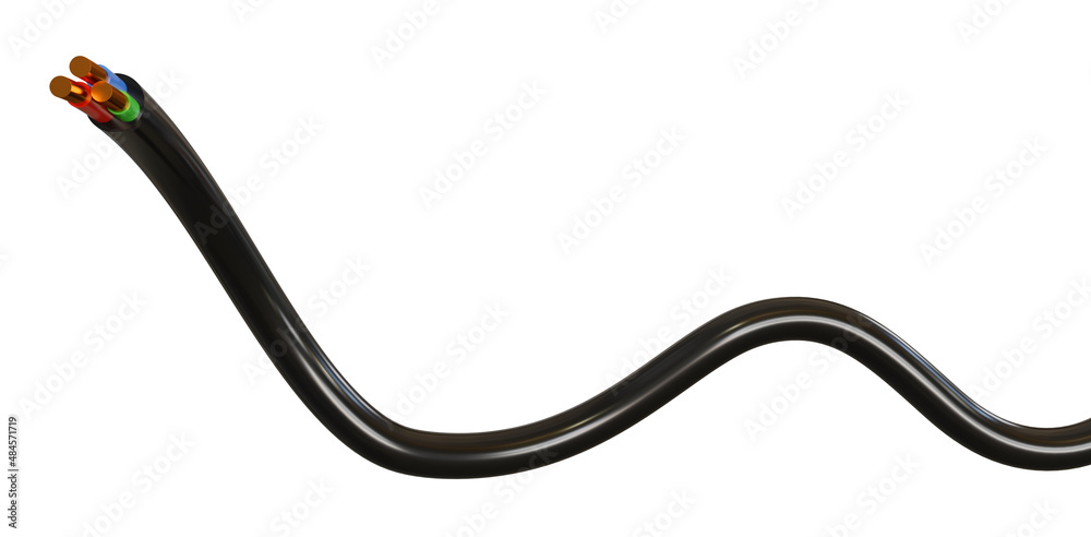 Flexible Three-wire electrical cable isolated on white background ...