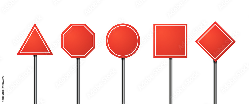 Red blank road sign isolated set. Direction traffic signs boards on ...