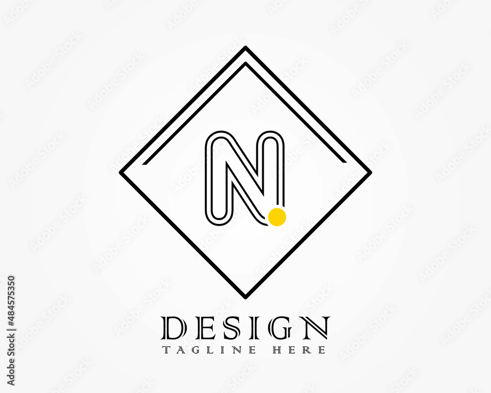 Logo design template with letter N of the alphabet in a box with yellow ...