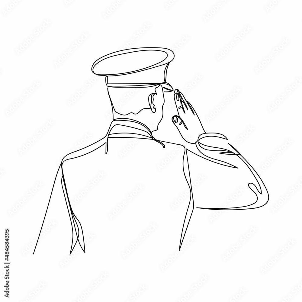 Continuous one simple single abstract line drawing of veterans soldier ...