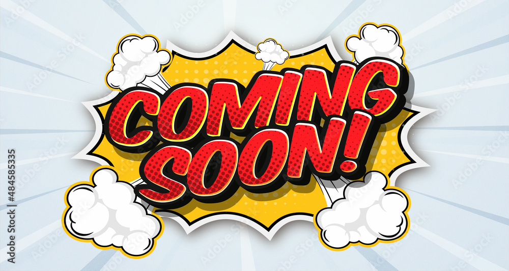Coming soon text style in text effect comic background Stock Vector ...