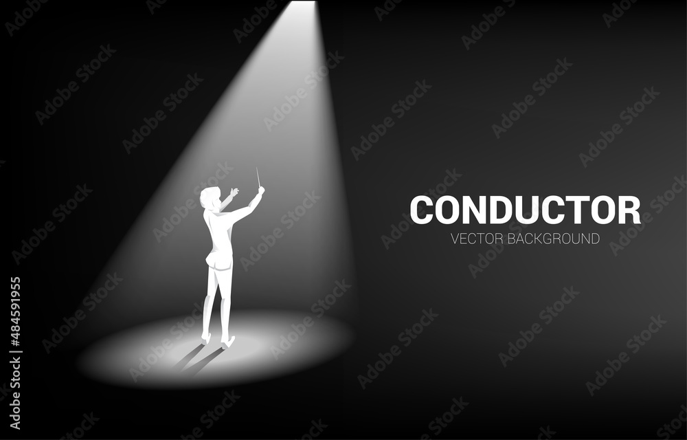 Vector silhouette of conductor with spot light. Concept background for ...