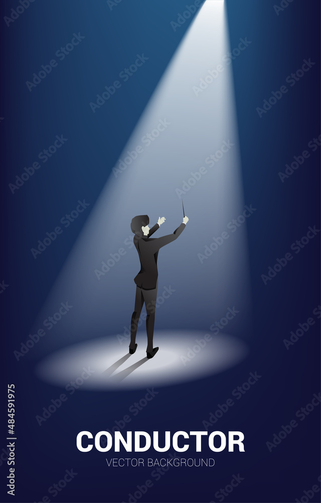 Vector silhouette of conductor with spot light. Concept background for ...