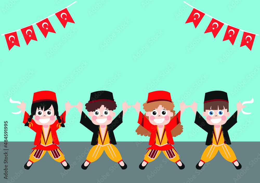 Vector Illustration of a Children Dancing Turkish Halay, Turkish ...