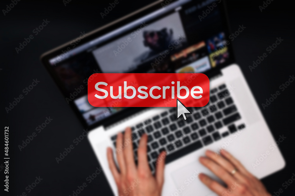 Subscription plan. Red online video subscribe button. Internet service ...