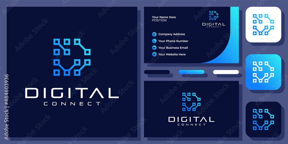 Initial Letter D Connect Technology Digital Simple Monogram Vector Logo ...
