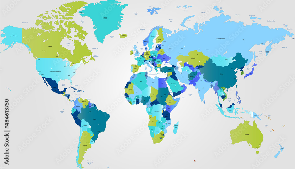 World map. Color vector modern. Silhouette map Stock Vector | Adobe Stock