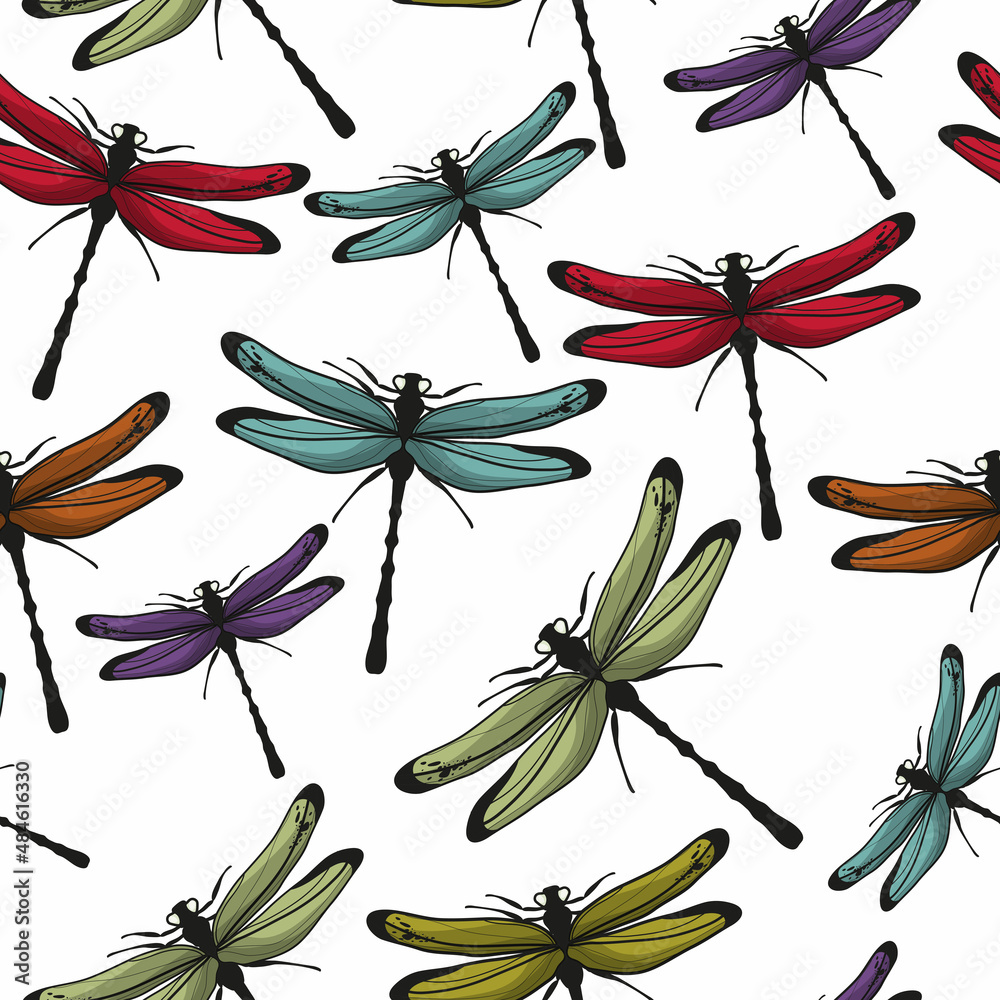 Seamless dragonfly pattern. Vector illustration of animals. Fantastic ...