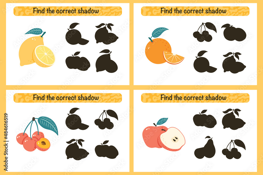 Find correct shadow educational game for kids. Preschool puzzle. Shadow ...