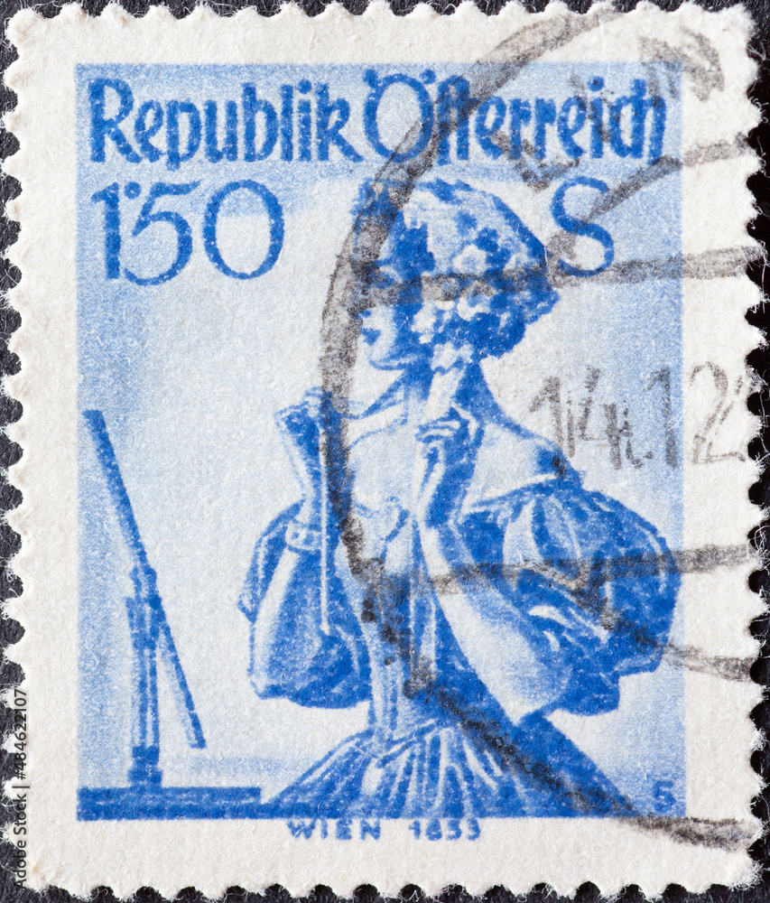 Austria - circa 1951 : a postage stamp from Austria, showing a woman in ...