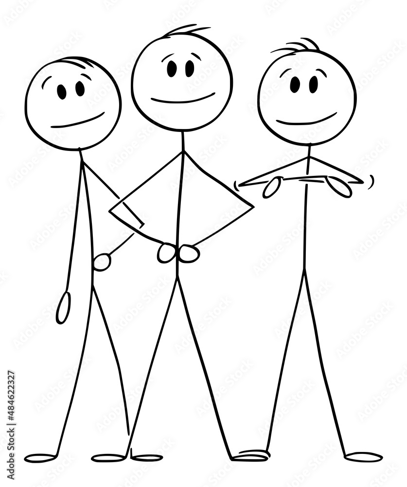 Smiling Business Team With Leader, Vector Cartoon Stick Figure ...