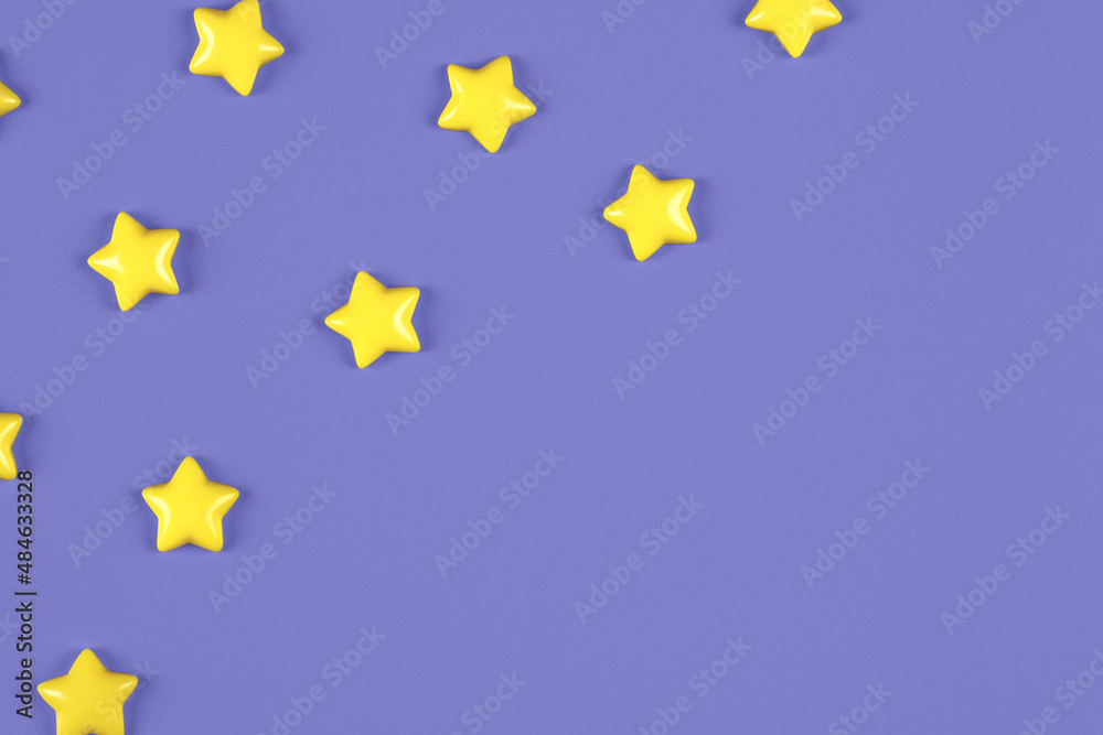 Cute yellow decorative stars sparse on trendy purple background with ...
