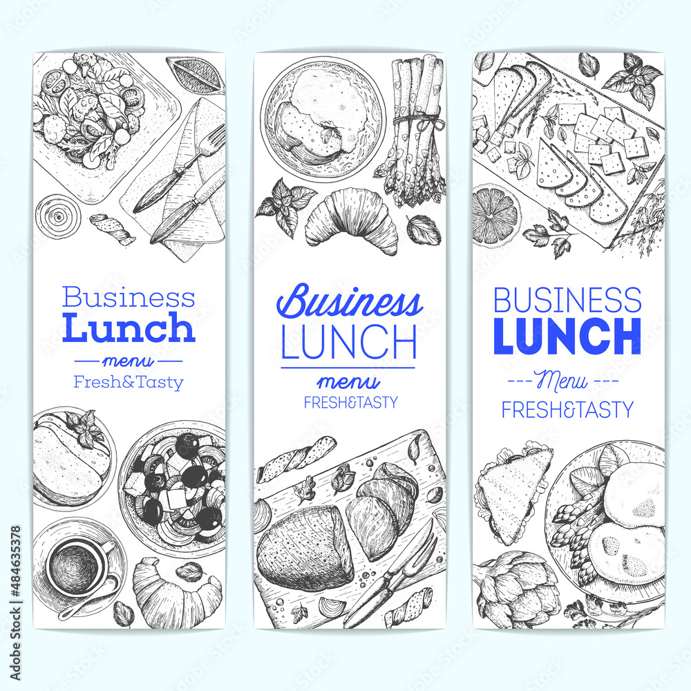 Lunch banner collection. Food menu design. Cafe menu. Vintage hand ...