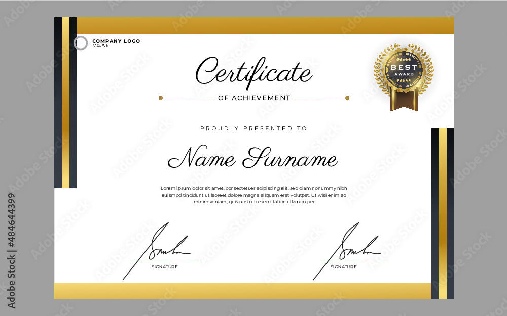 Certificate template with golden line decoration elements for business ...