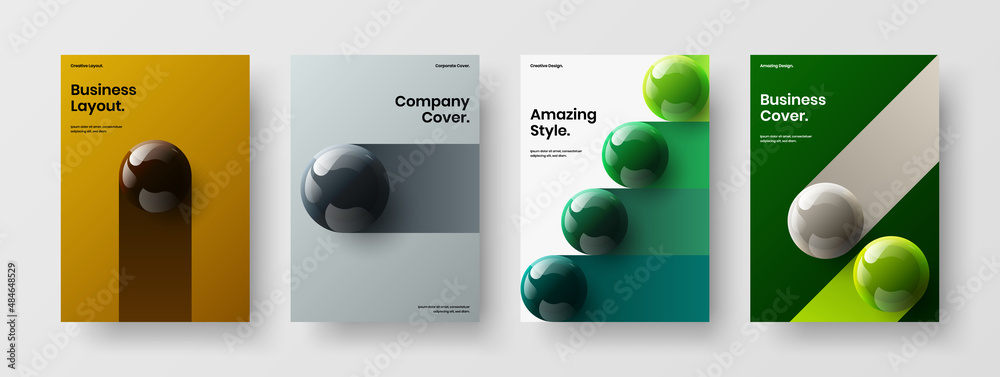 Amazing 3D spheres magazine cover illustration set. Colorful banner ...