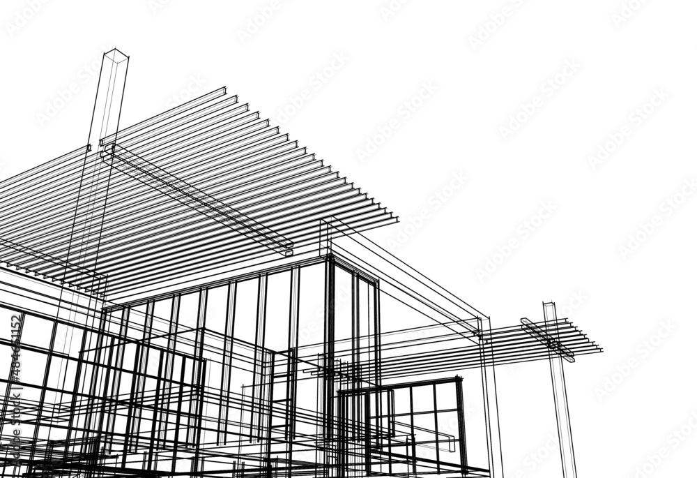 Sketch of modern house vector 3d illustration Stock Vector | Adobe Stock