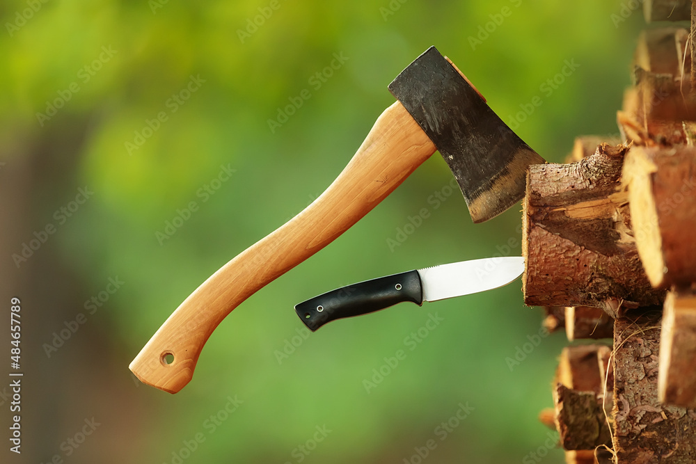 bushcraft symbols knife and axe trapper equipment Stock Photo | Adobe Stock