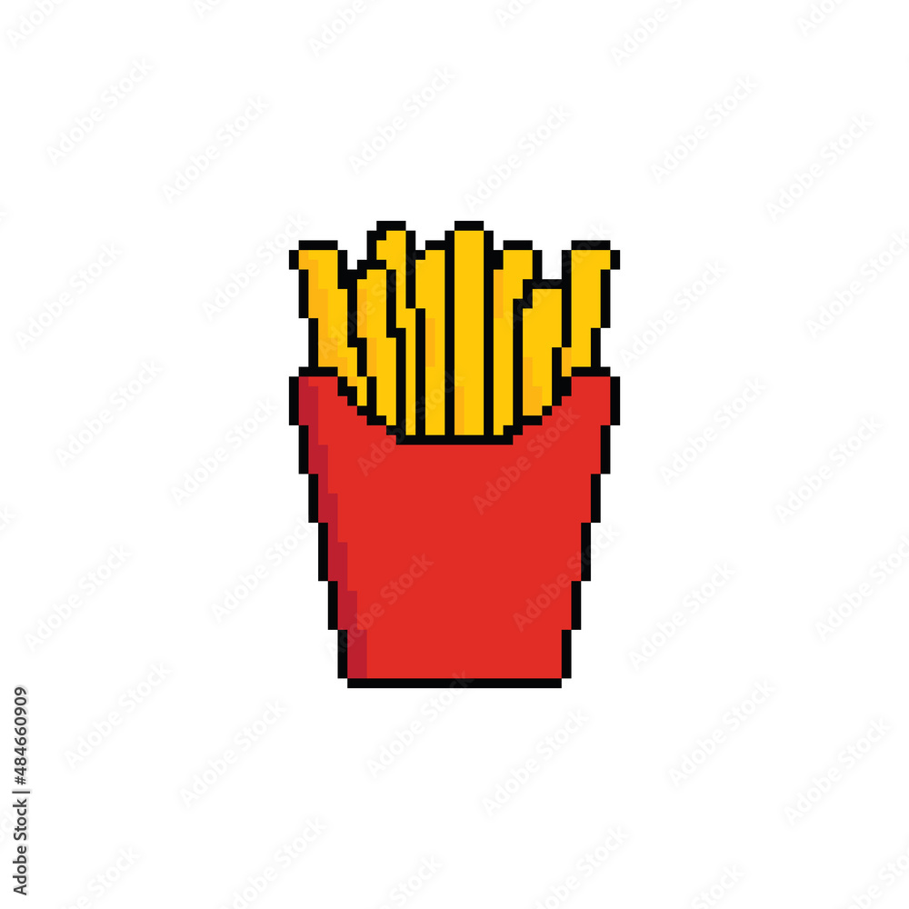 pixel French fries icon vector fast food art element for 8 bit game ...