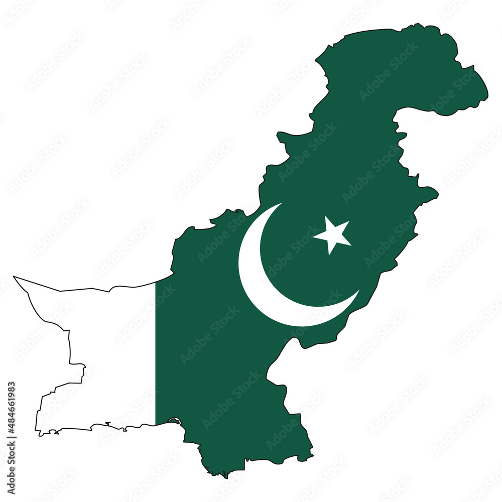 Pakistan map with flag - outline of a state with a national flag Stock ...