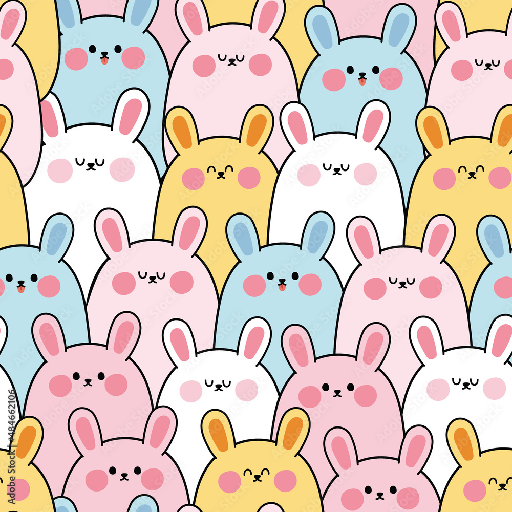 Repeat.Seamless pattern of cute colorful rabbit cartoon background ...