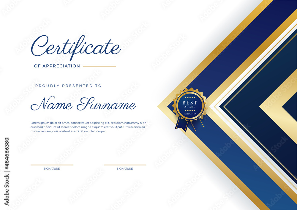 Modern blue certificate template and border, for award, diploma, honor ...