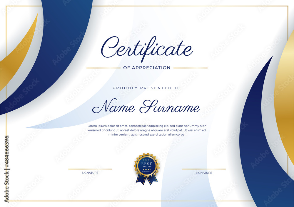 Modern blue certificate template and border, for award, diploma, honor ...