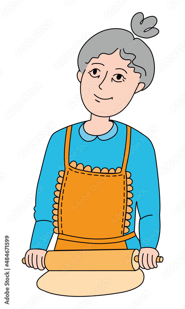 Vector image of a grandmother with a rolling pin and dough. Granny ...