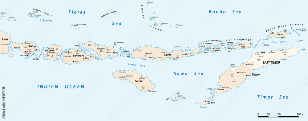 Vector map of Lesser Sunda Islands, Indonesia East Timor Stock Vector ...