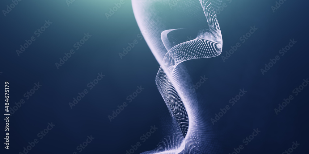 Abstract digital wave technology with flowing particles. Connection ...