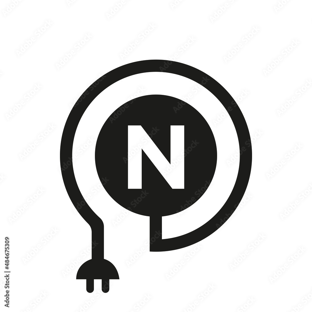 Electric Logo On Letter N Sign. N Letter Logo with Curl Cable and Plug ...