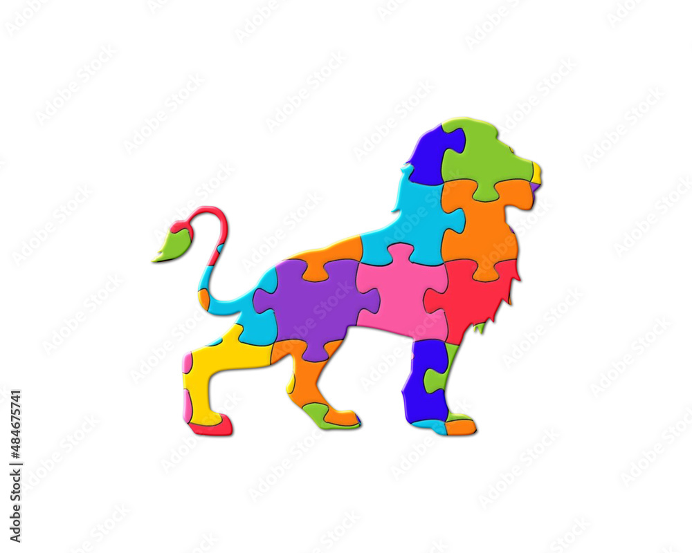 Lion Leo Animal Jigsaw Autism Puzzle Icon Logo illustration Stock ...