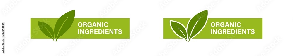 Organic ingredients, green logo on white background in flat style ...