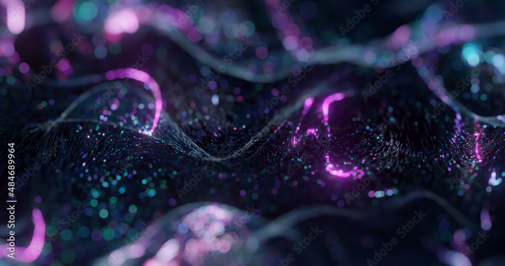 Magic purple glitter and space stardust, light sparkles and glow shine ...