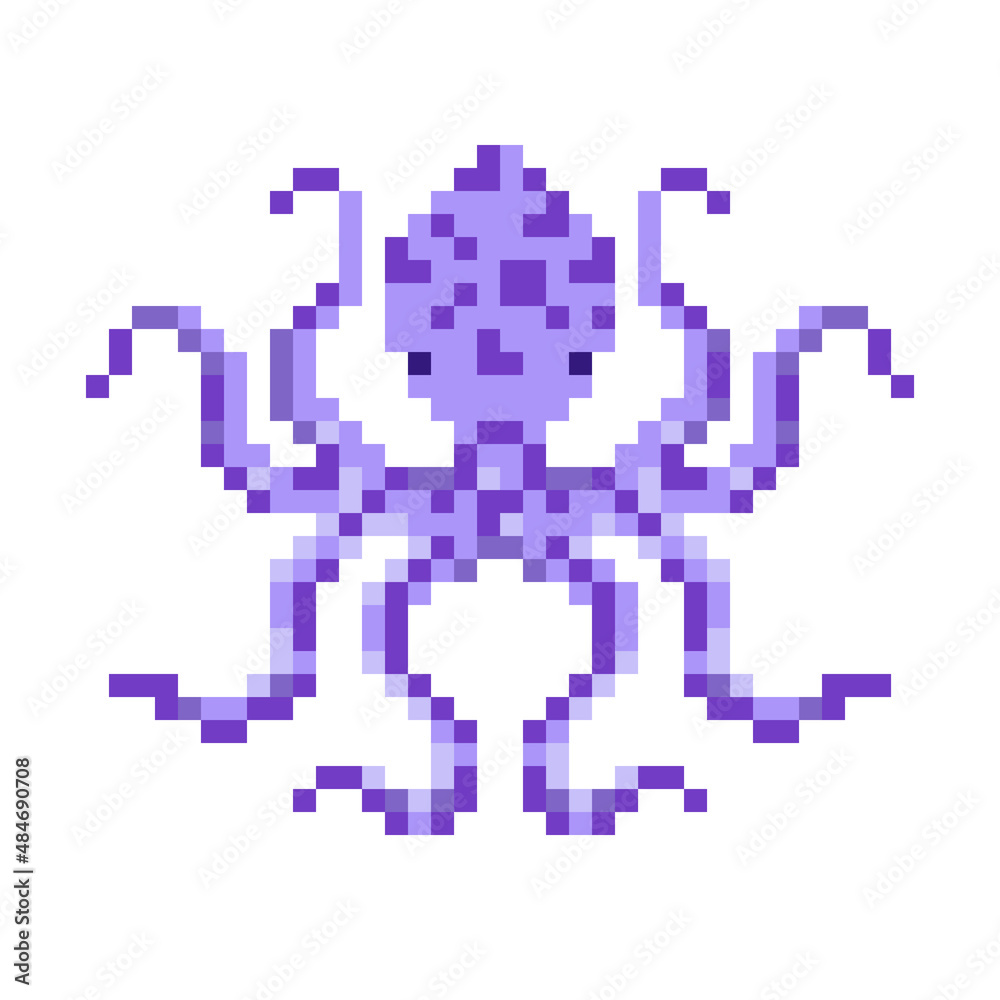Pixel Art Octopus Sea Creature for 8 bit Game Stock Vector | Adobe Stock