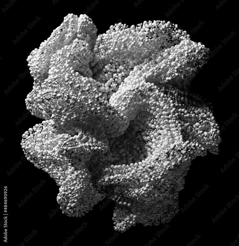 3d render of monochrome black and white abstract art with surreal alien ...