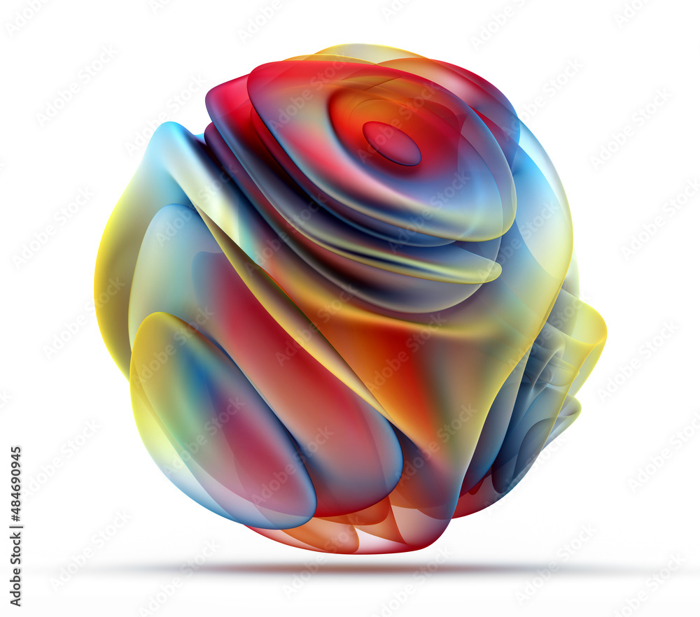 3d render of abstract art 3d ball or sphere in organic curve round wavy ...