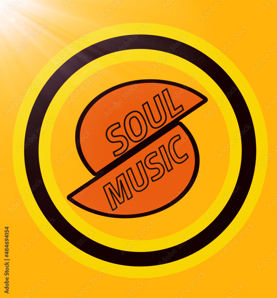 Soul music logo offset circular symbol retro lettering,and a yellow ...