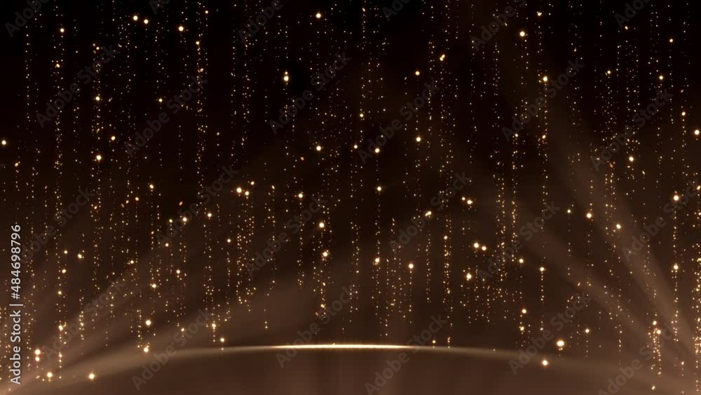 Awards stage background with moving golden particles and neon ...