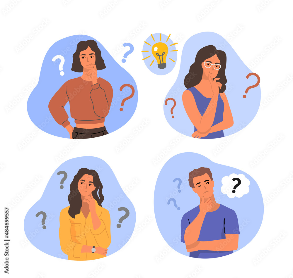 Male and female characters with question marks vector. Stock Vector ...