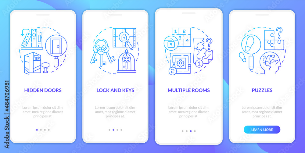 Escape room aspects blue gradient onboarding mobile app screen ...