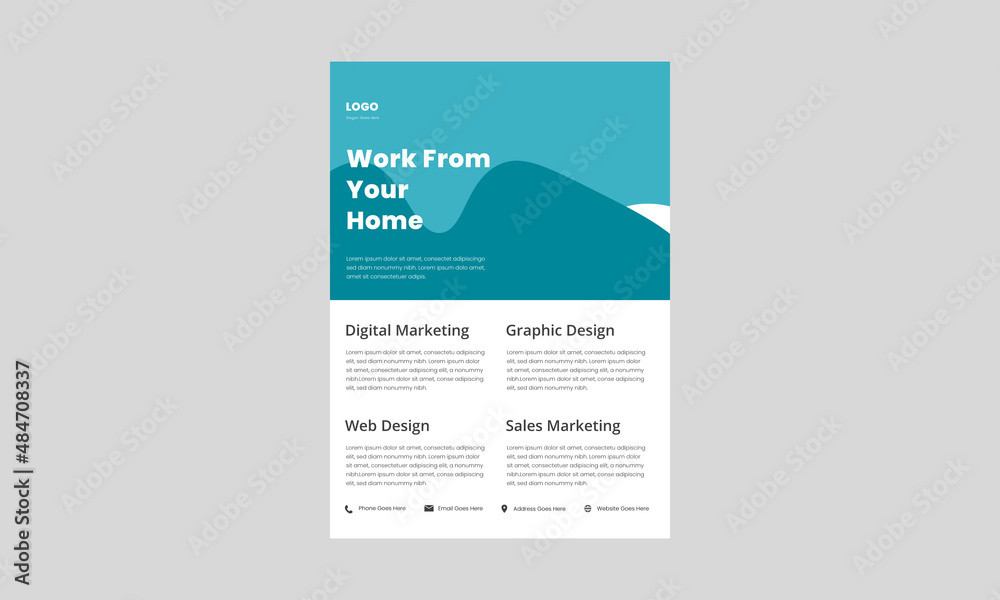work from home flyer design template. working from home poster, leaflet ...