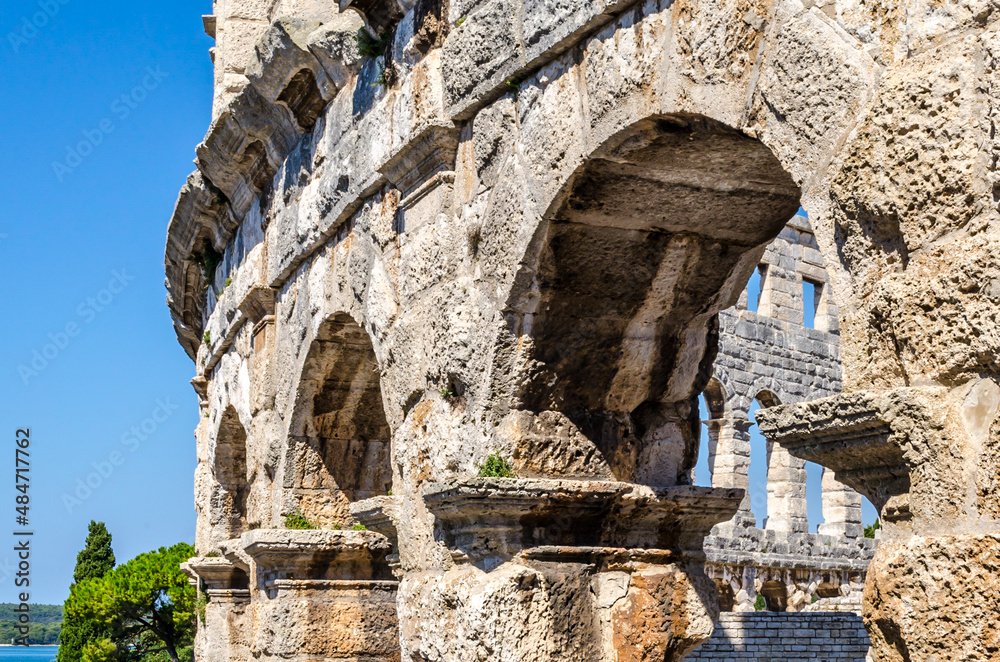 The Pula Arena Facade. Ancient Roman Amphitheatre with Restored Arched ...