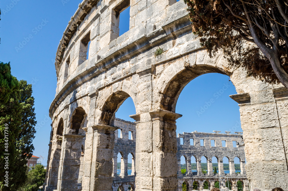 The Pula Arena Facade. Ancient Roman Amphitheatre with Restored Arched ...
