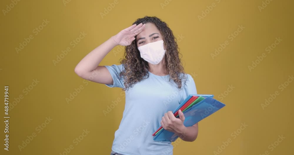 Afro brazilian, latin american woman, university student, wearing face ...