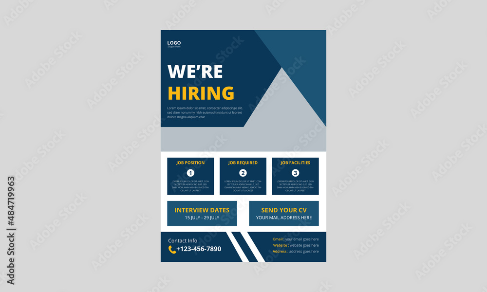 Vetor de We are hiring flyer design. Job offer leaflet template. Job ...