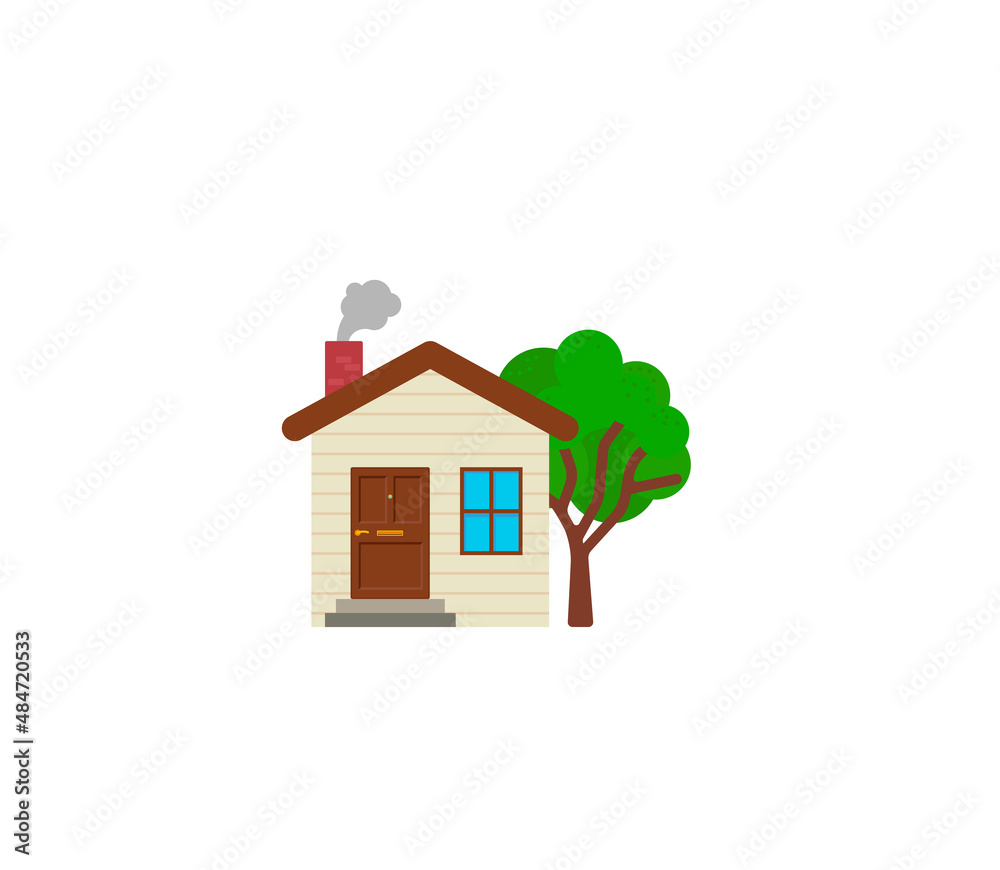 House with tree vector isolated icon. House emoji illustration. House ...