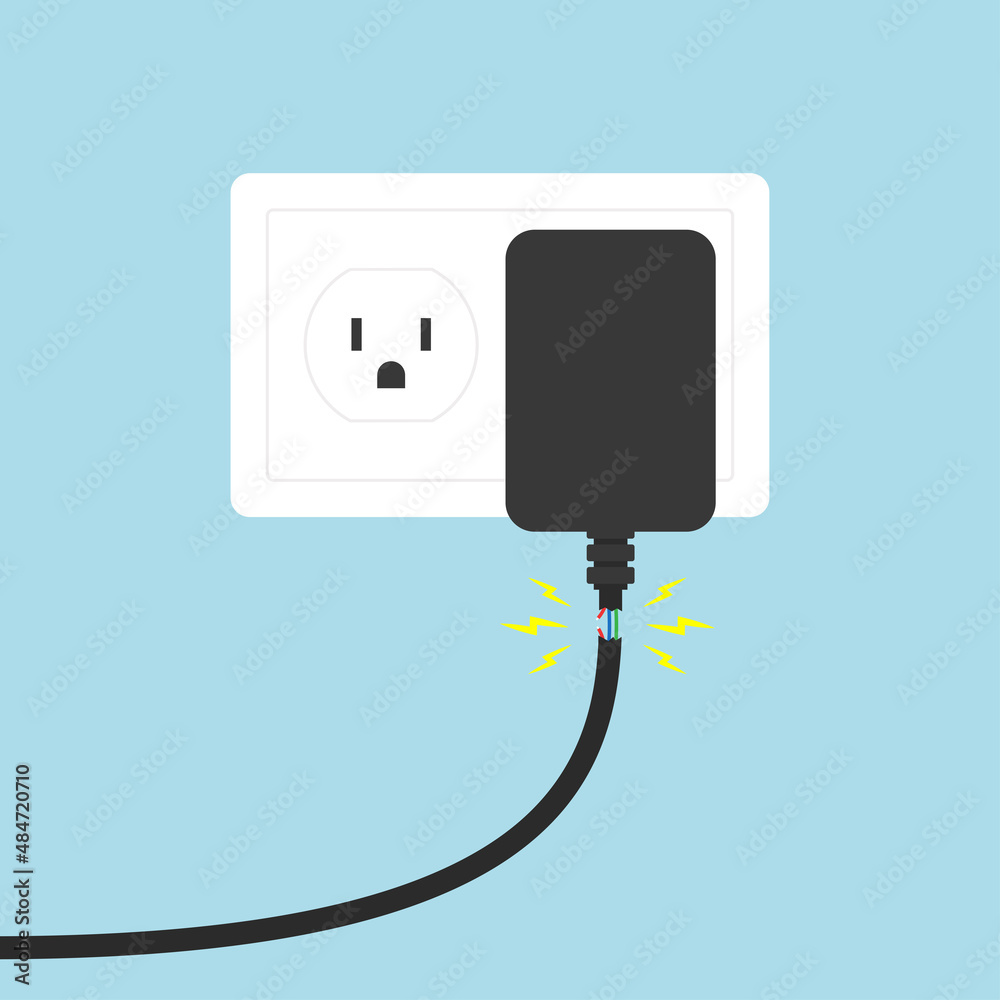 Broken electric wire vector. Electric leakage. Dangerous high voltage ...